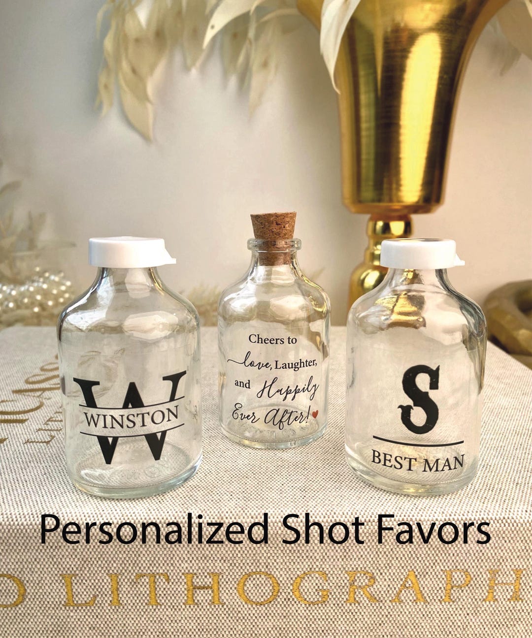 Personalized Mini Glass Bottle Wedding Favors, Individual Drink Shot ...