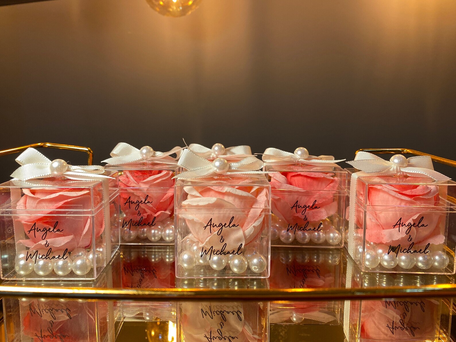 Personalised Mica Glass Box With Rosebud and Pearls Wedding - Etsy