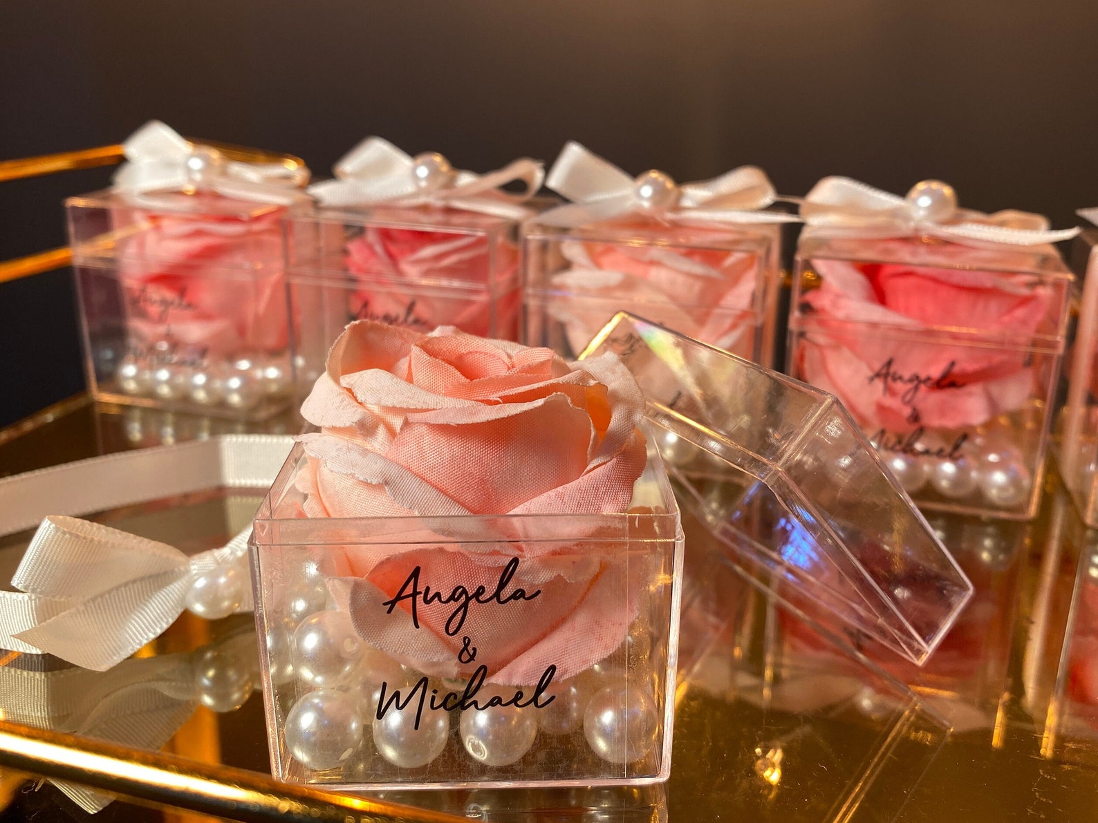 Personalised Mica Glass Box With Rosebud and Pearls Wedding - Etsy