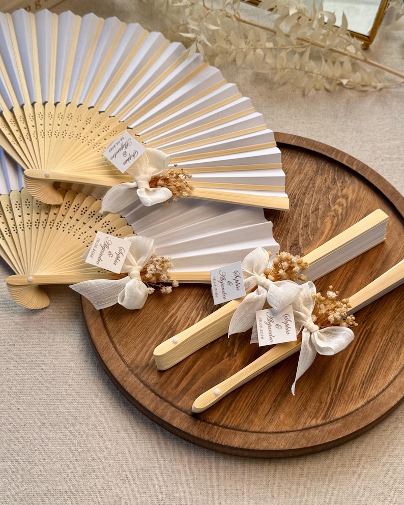 Personalized Wedding Hand Fan: Ribbon & Dried Flowers, Elegant Keepsake ...