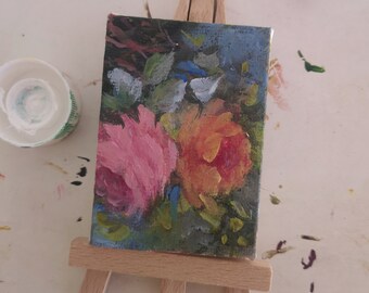 Mini Pink Flowers No. 7: Original 2x2in Acrylic Fine Art. Fine Art Mini ...