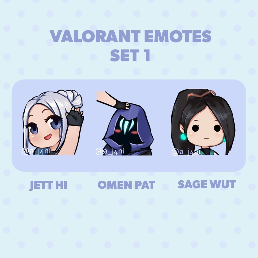 Valorant Cute Twitch Emotes Wave Pat Stare What Huh Wut Kawaii Set Jett ...