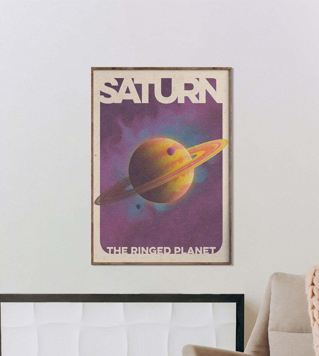 Saturn Print, the Ringed Planet, Planets Wall Art, Saturn Poster, Retro ...