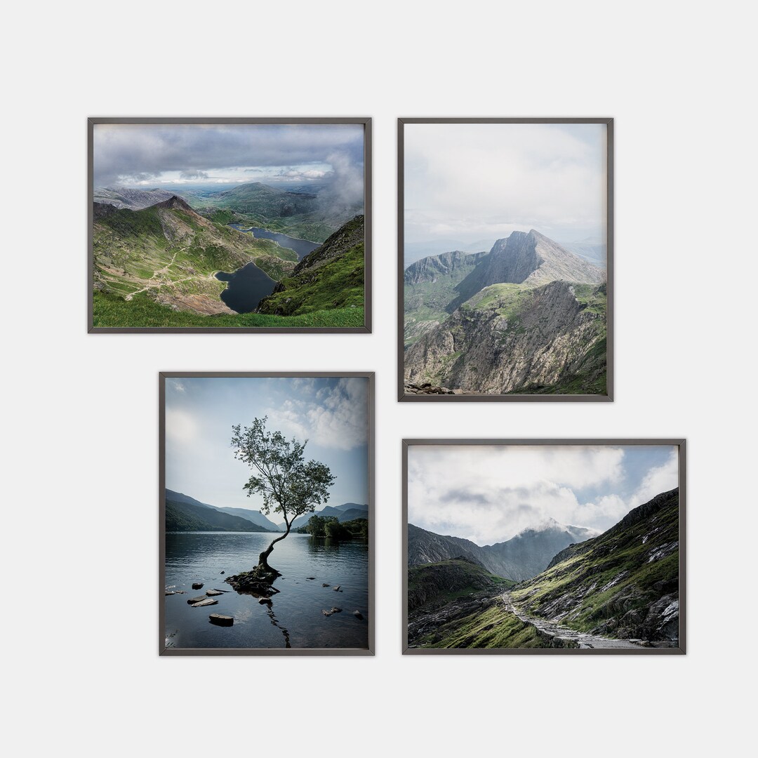 Printable Snowdonia Art Set of 4 - Aesthetic Digital Mountain and Lake ...