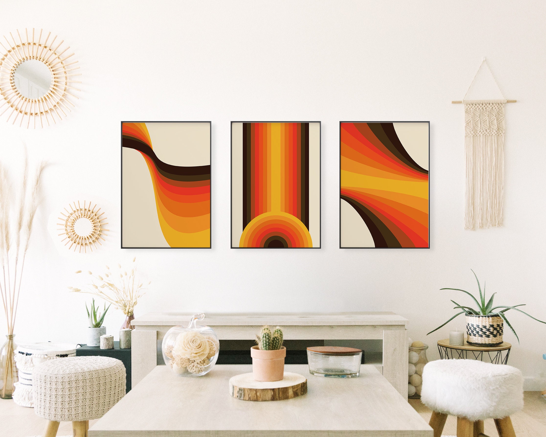 Retro Modern Art Set of 3 Prints 70s Abstract Print Gallery - Etsy