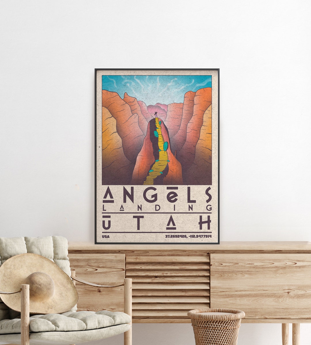 Angels Landing, Utah, USA Retro Travel Poster, Angels Landing Print ...