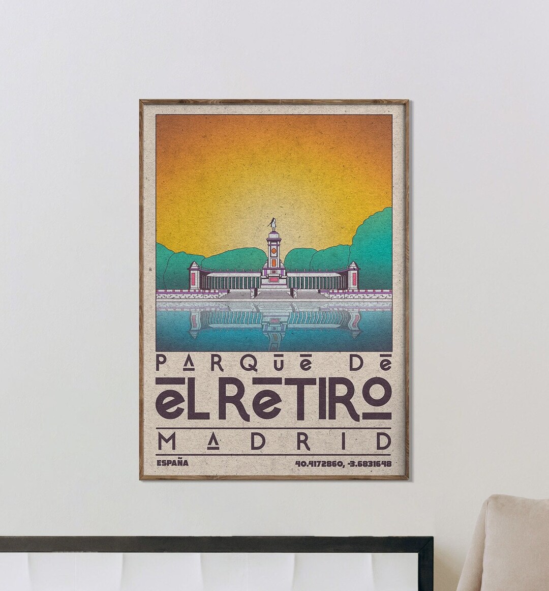 RETRO TRAVEL POSTER - Parque De El Retiro Wall Print, Madrid Wall Art ...