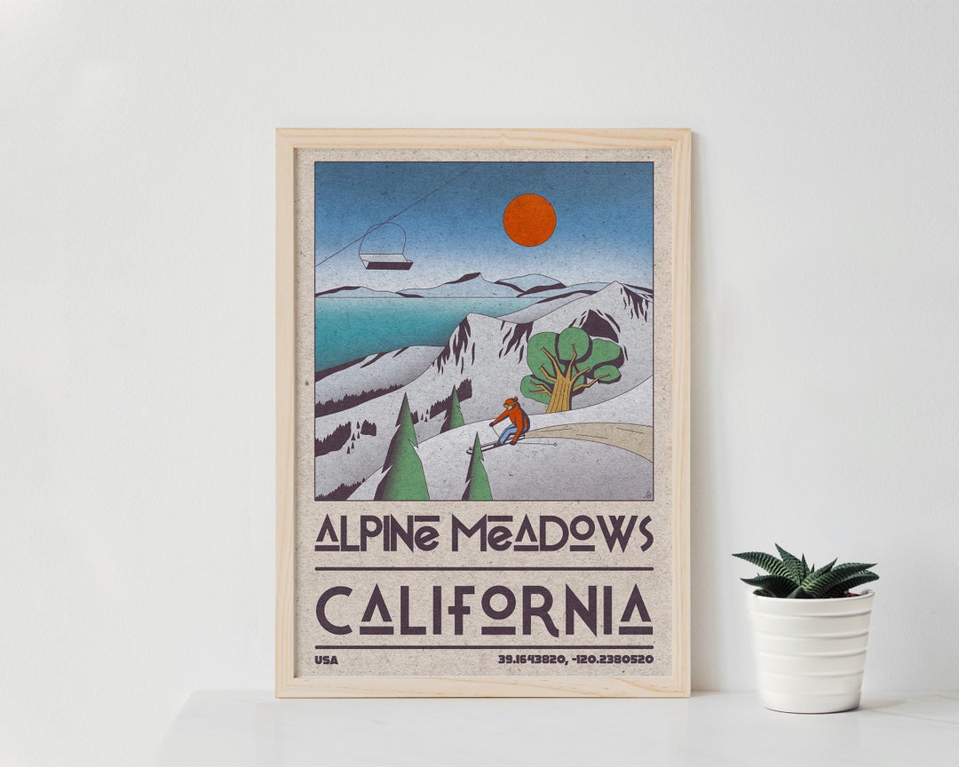RETRO TRAVEL POSTER - California Wall Art, Alpine Meadows Poster, Lake ...