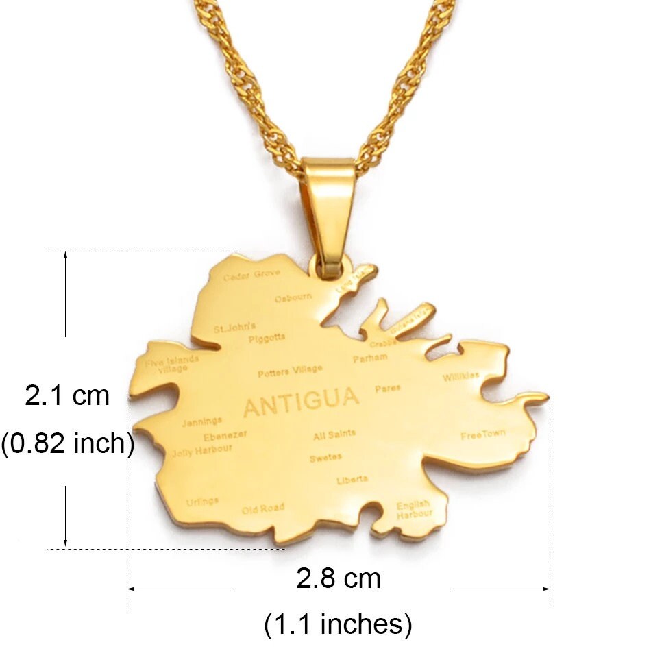 Antigua Map Necklace Country Map Necklace Gold Necklace Charm Gift - Etsy