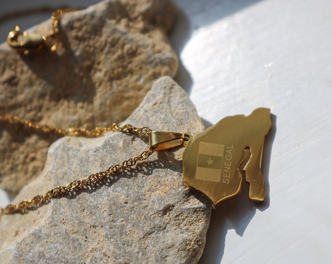 SENEGAL FLAG NECKLACE Country Map Necklace Gold Necklace Charm Gift - Etsy