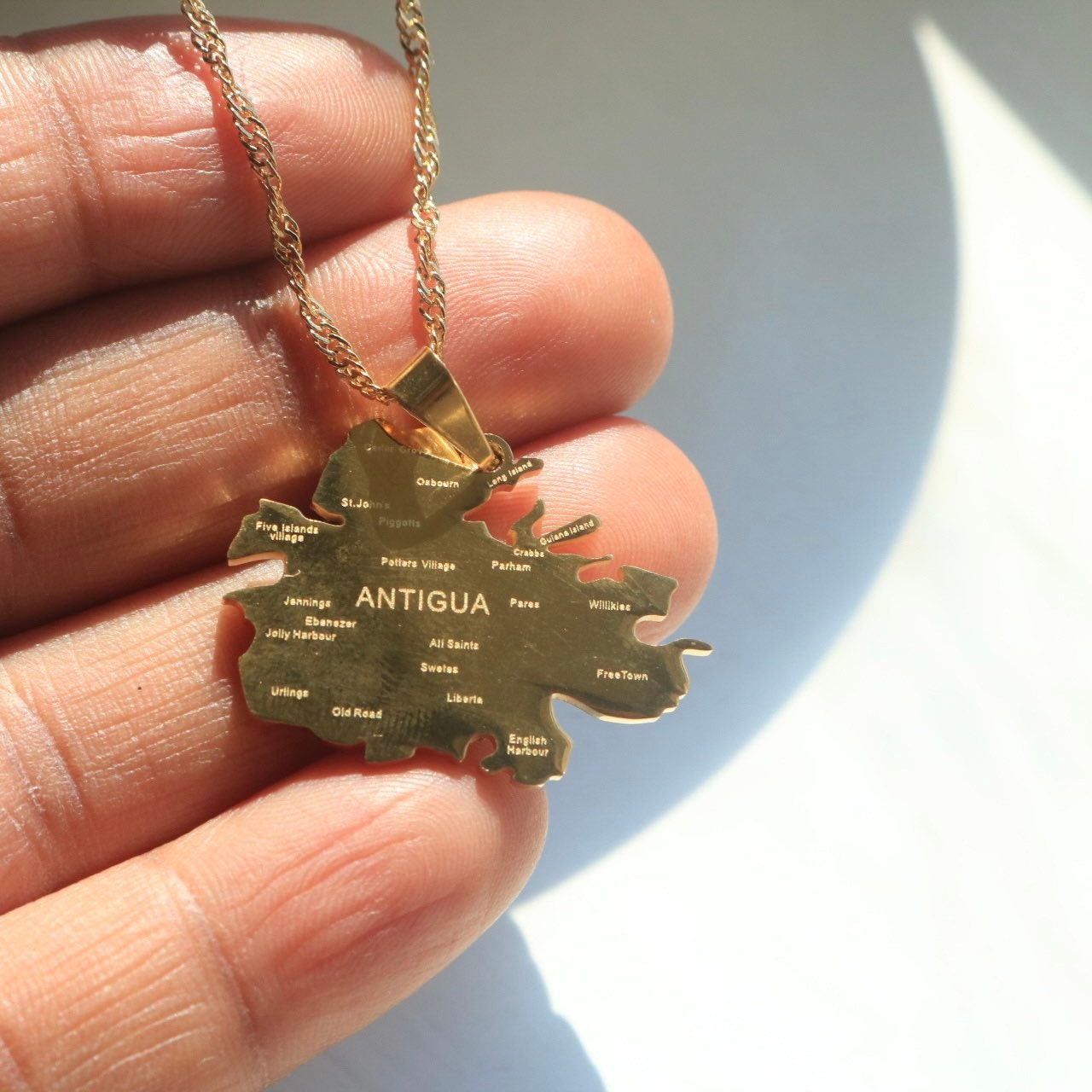 Antigua Map Necklace Country Map Necklace Gold Necklace Charm Gift - Etsy