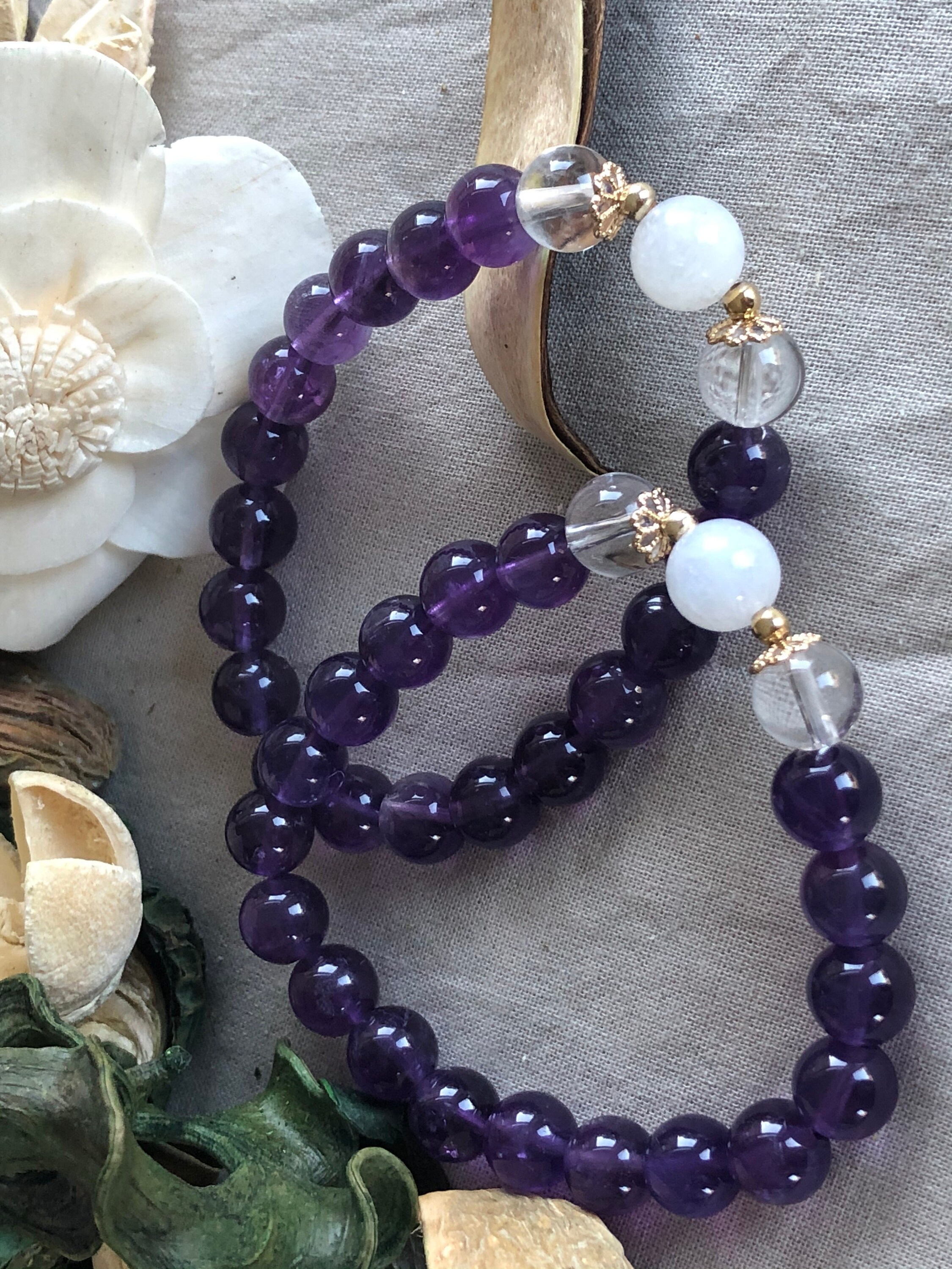 Amethyst Moonstone White Crystal Silver Gold Bracelet | Etsy