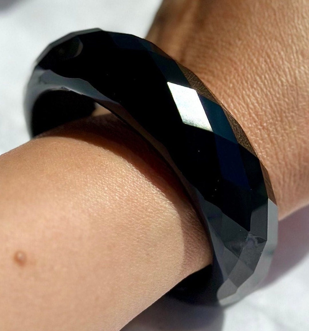 Obsidian Bangle 55/58/59/61.5mm or 2.2 To2.42in RARE FACET Cut Black ...