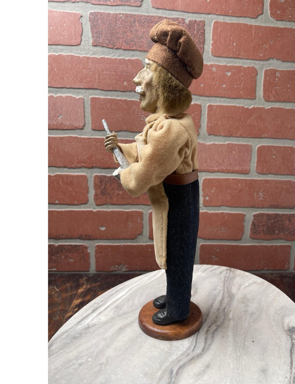 Vintage Chef Baker Figurine, 10.5" Folk Art Doll, Tan Felt Apron ...