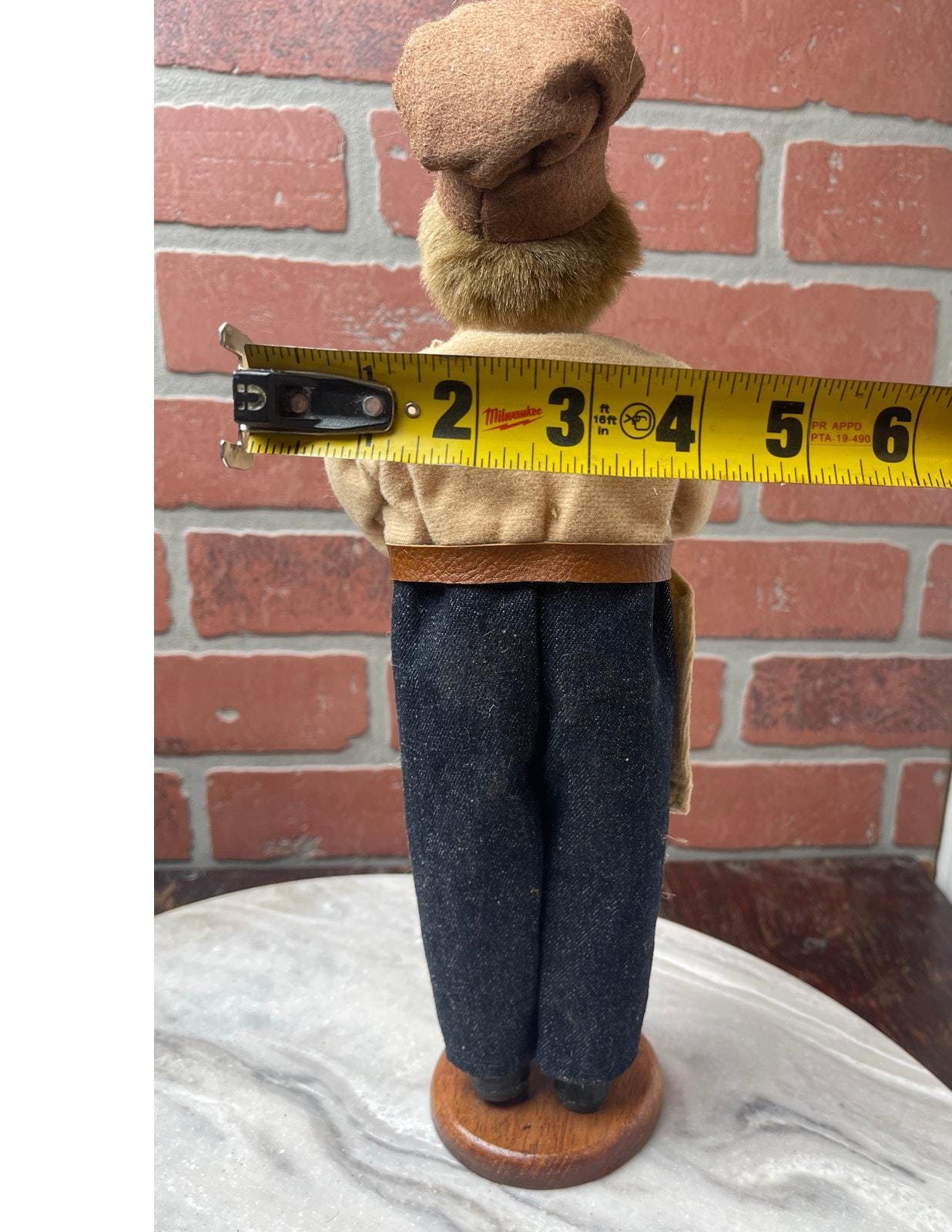 Vintage Chef Baker Figurine, 10.5" Folk Art Doll, Tan Felt Apron ...