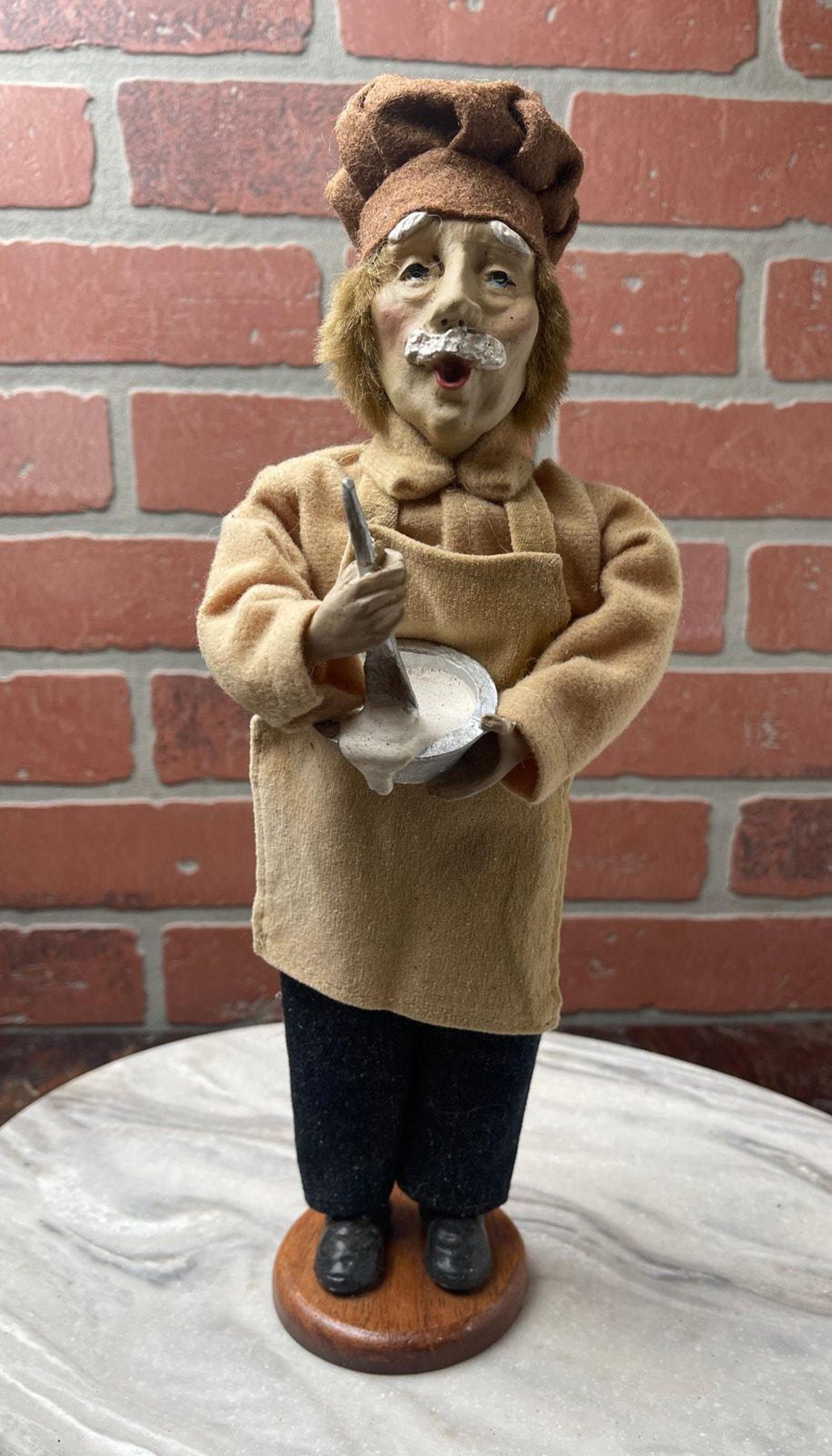 Vintage Chef Baker Figurine, 10.5" Folk Art Doll, Tan Felt Apron ...