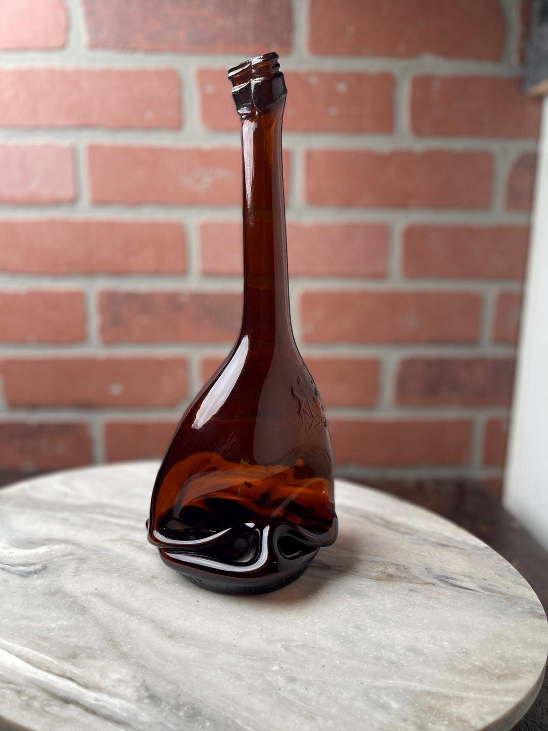 Vintage Melted Amber Glass Bud Vase, Upcycled Art Glass Sculpture, Mid ...