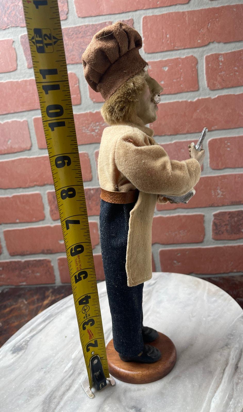 Vintage Chef Baker Figurine, 10.5" Folk Art Doll, Tan Felt Apron ...