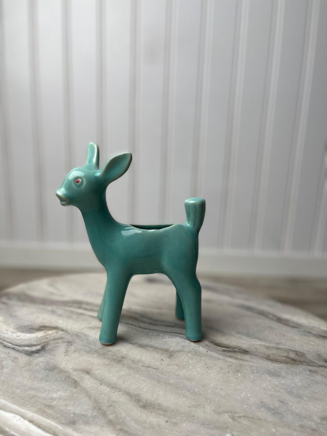 Vintage Aqua Deer Planter, Mid Century Modern Turquoise Fawn Figurine ...
