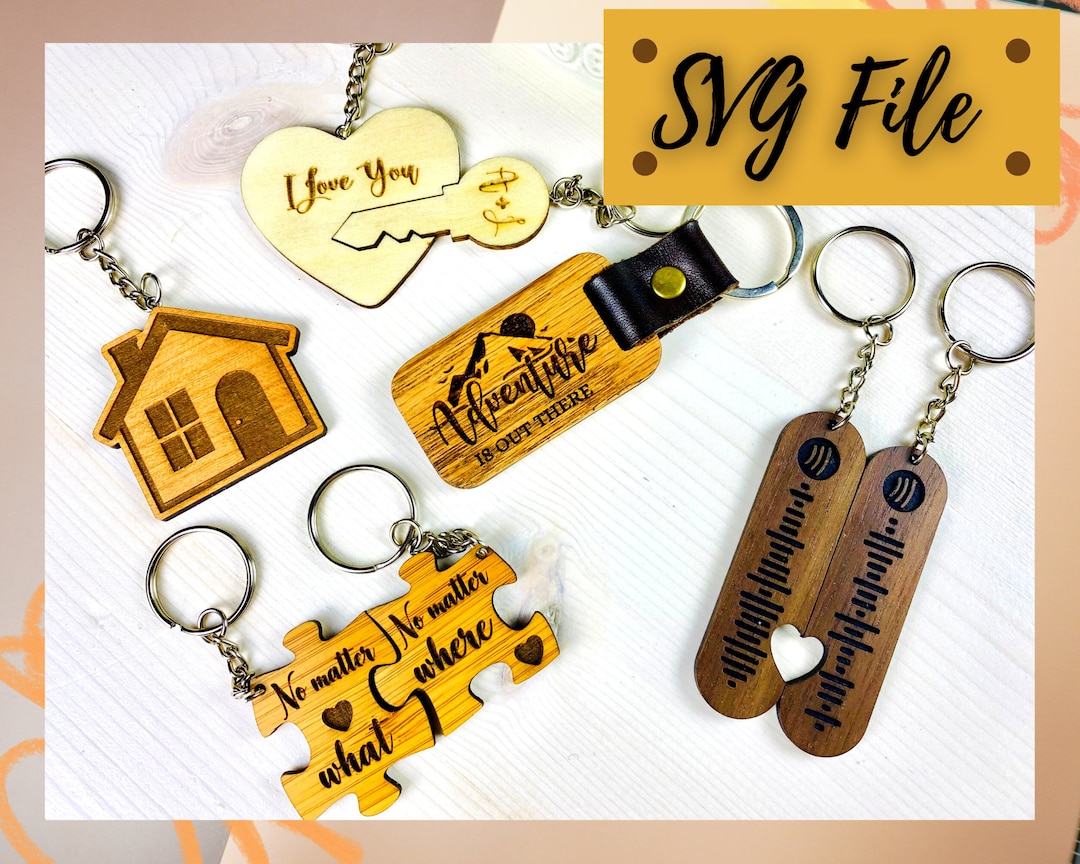 5 Keychains Laser Cut Pattern Pack , Puzzle Keychain Pattern, Diy, Easy ...