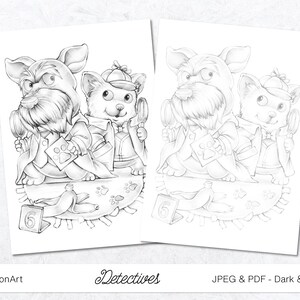 Detectives - Cute Coloring Page for Adults and Kids - Animal Coloring ...