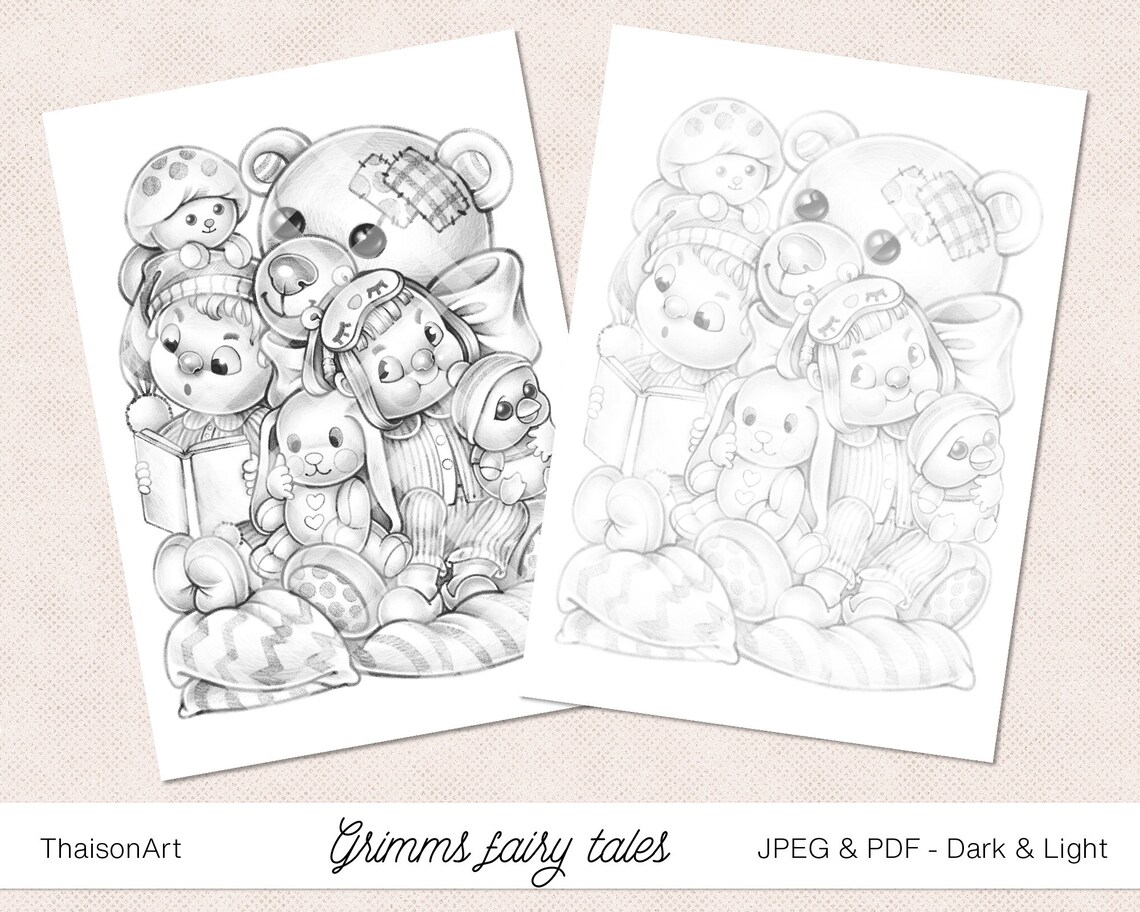 Grimms Fairy Tales Adult Coloring Page Kid Coloring Sheet - Etsy