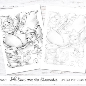 The Elves and the Shoemaker - Cute Grayscale Coloring Pages for Adults ...