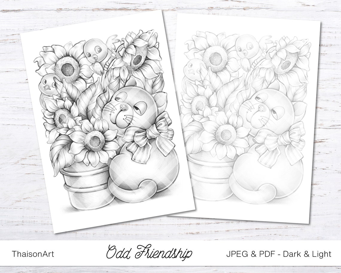 Odd Friendship Grayscale Coloring Page Printable Adult - Etsy
