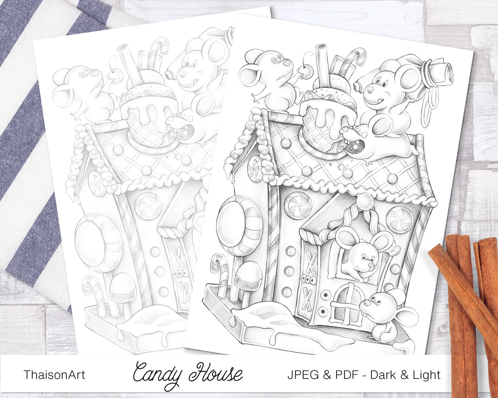 Candy House Printable Coloring Page for Adult Kids Coloring - Etsy