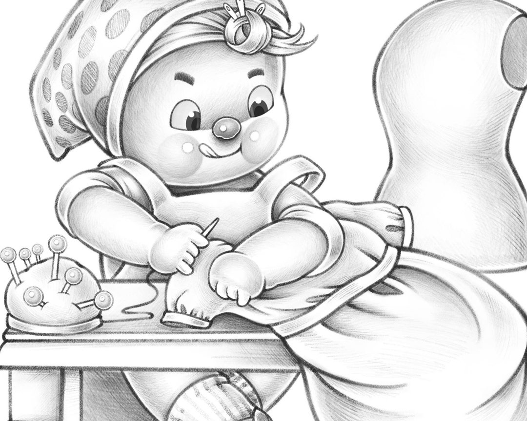 The Brave Little Tailor- Coloring Book Pages for Adults and Kids - Cute ...