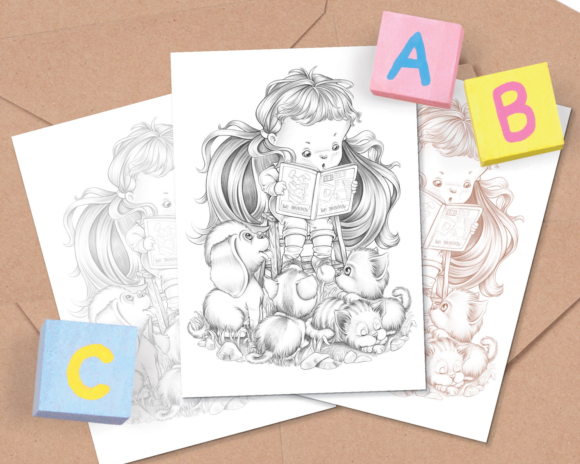 Reading Session Adult Coloring Page Kid Coloring Sheet - Etsy