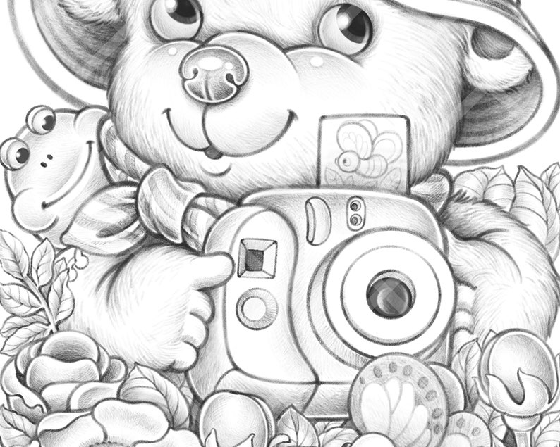 Photograph Cute Coloring Page Grayscale PDF Downloadable | Etsy