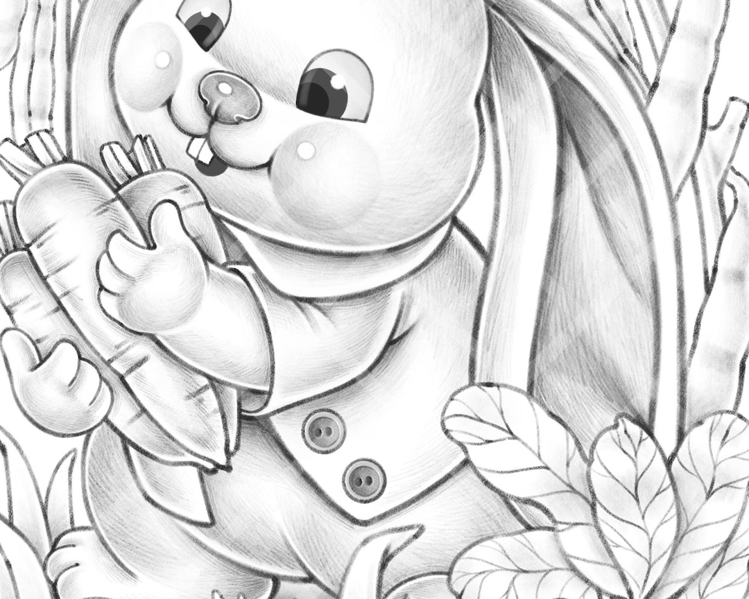 The Tale of Peter Rabbit - Bunny Coloring Page PDF - Cute Grayscale ...
