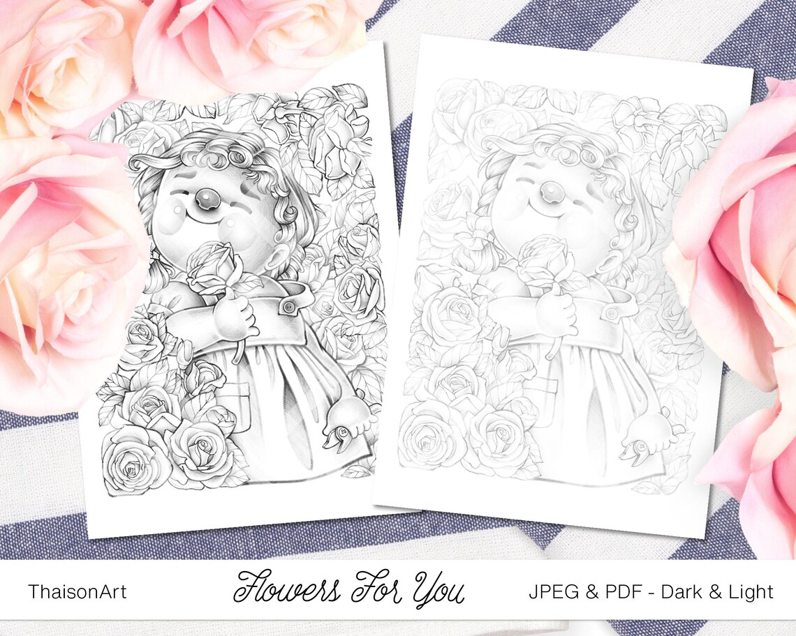 Flowers for YOU Grayscale Coloring Page Printable Adult - Etsy