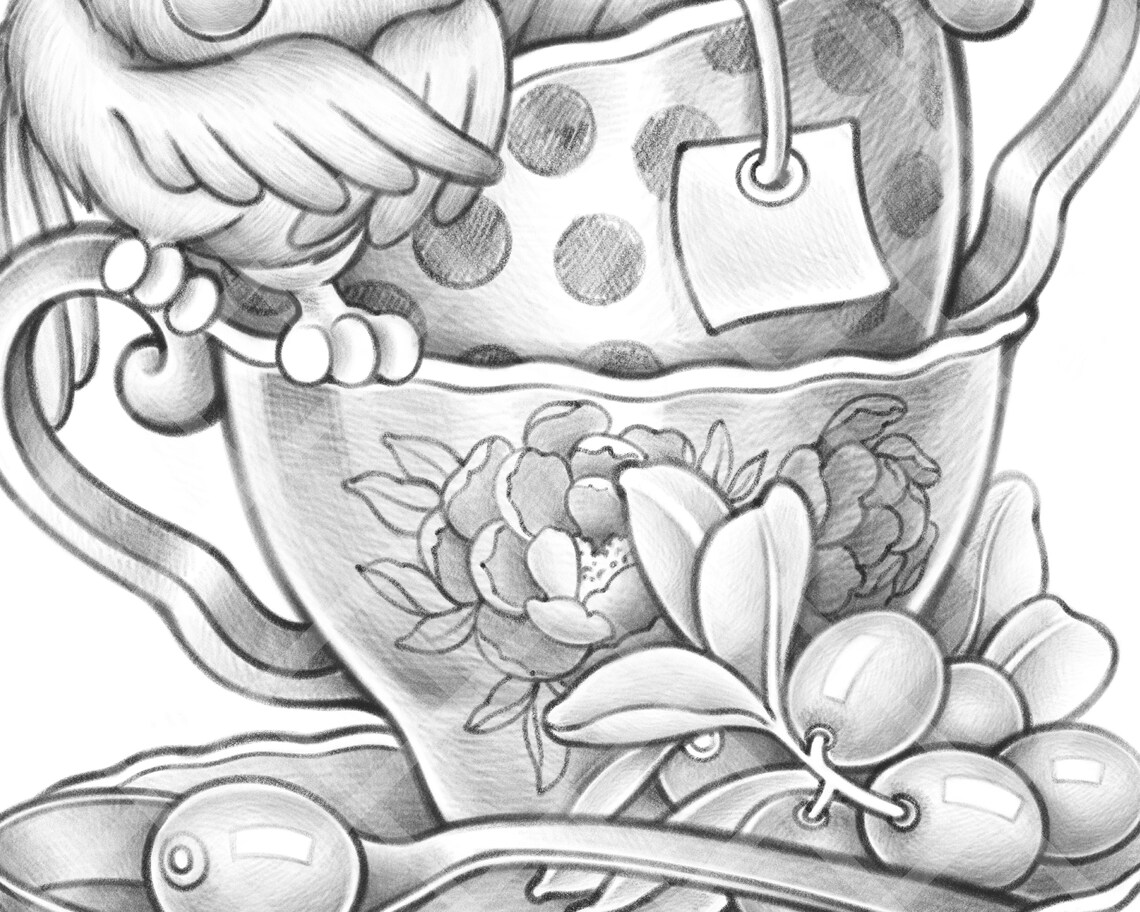 Tea Cups 2 Cute Coloring Page Printable for Adult and Kid - Etsy