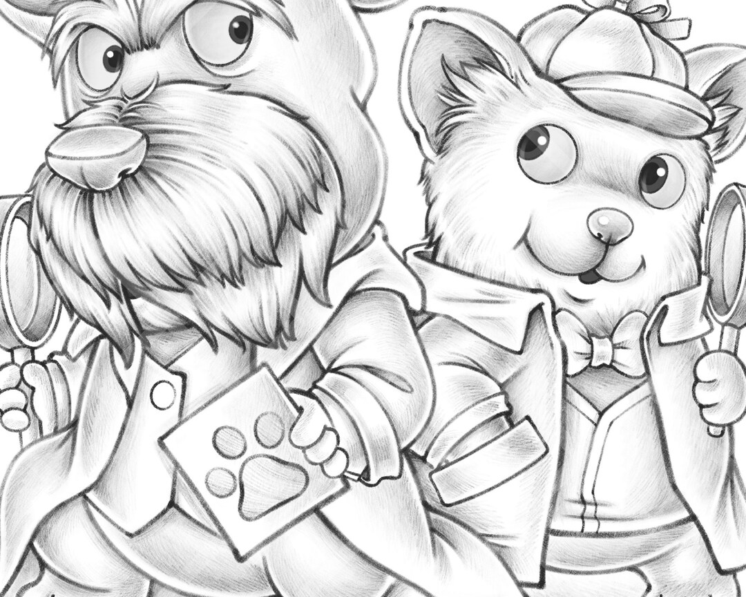 Detectives - Cute Coloring Page for Adults and Kids - Animal Coloring ...