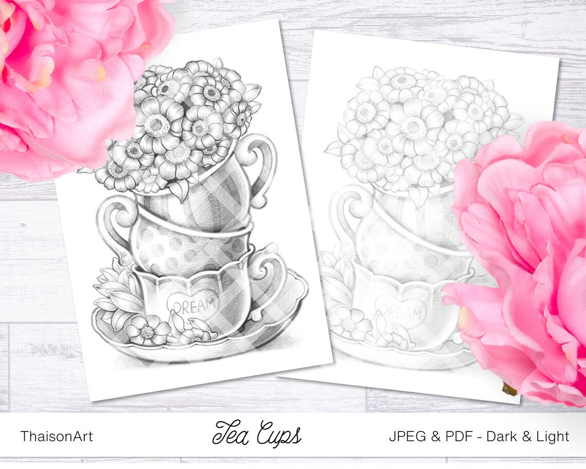 Tea Cup Cute Coloring Page Printable for Adult and Kid - Etsy