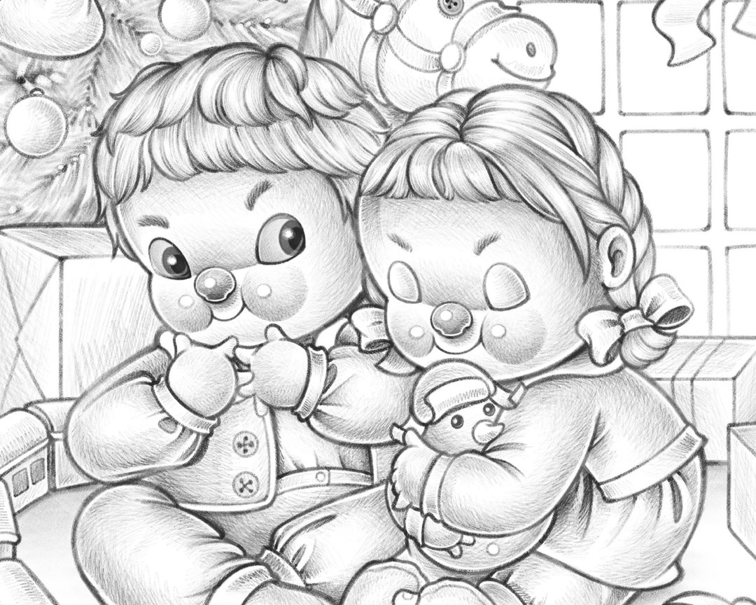Christmas Delights - Cute Christmas Coloring Page - Couple Grayscale ...