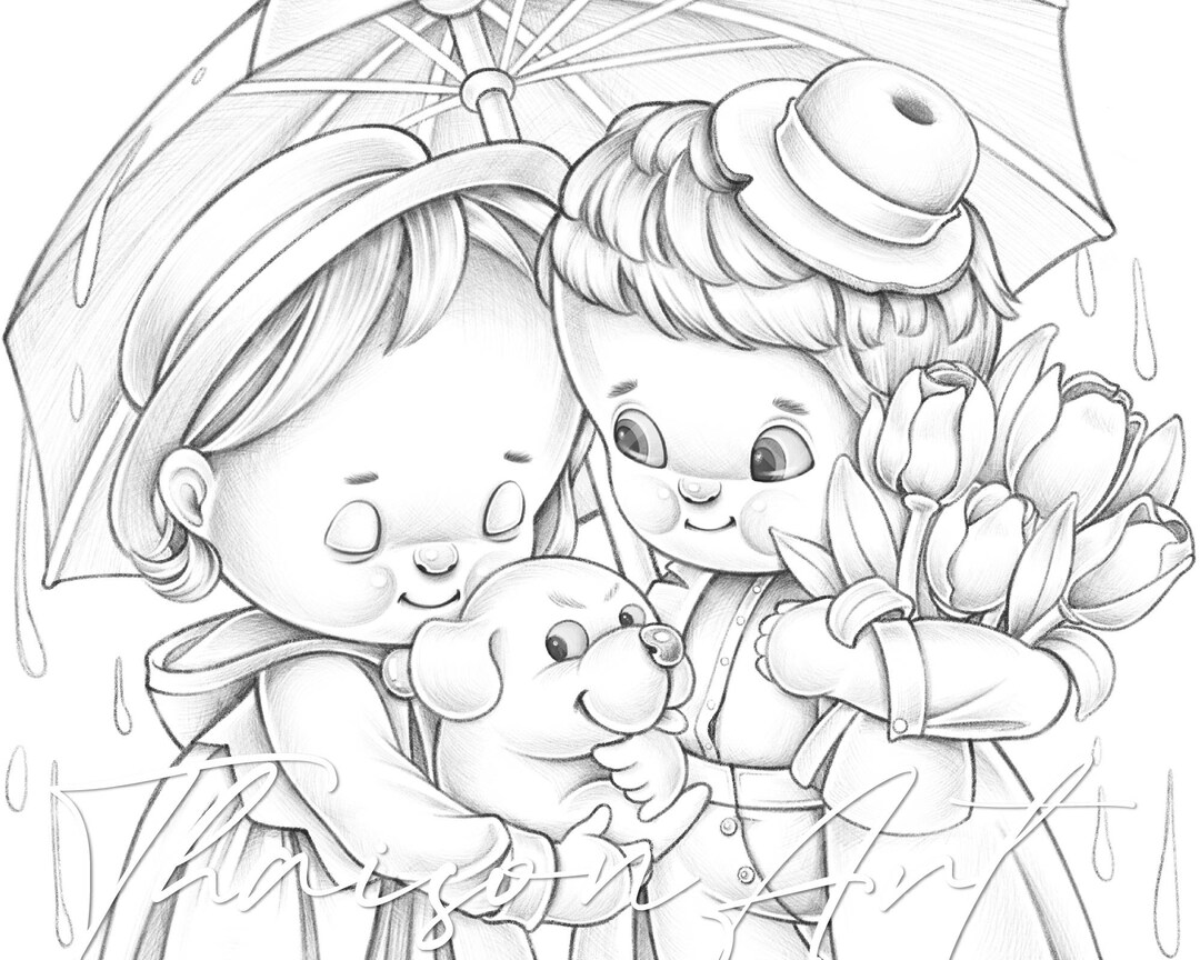 Between Raindrops - Cute Grayscale Coloring Pages for Adults and Kids ...