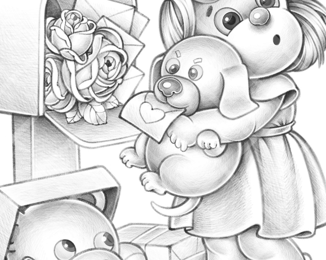 Happy Birthday - Grayscale Coloring Page Printable - Cute Coloring Book ...
