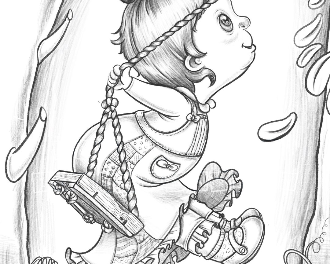 Swing With Me! - Childhood Coloring Page - Grayscale Coloring Page for ...