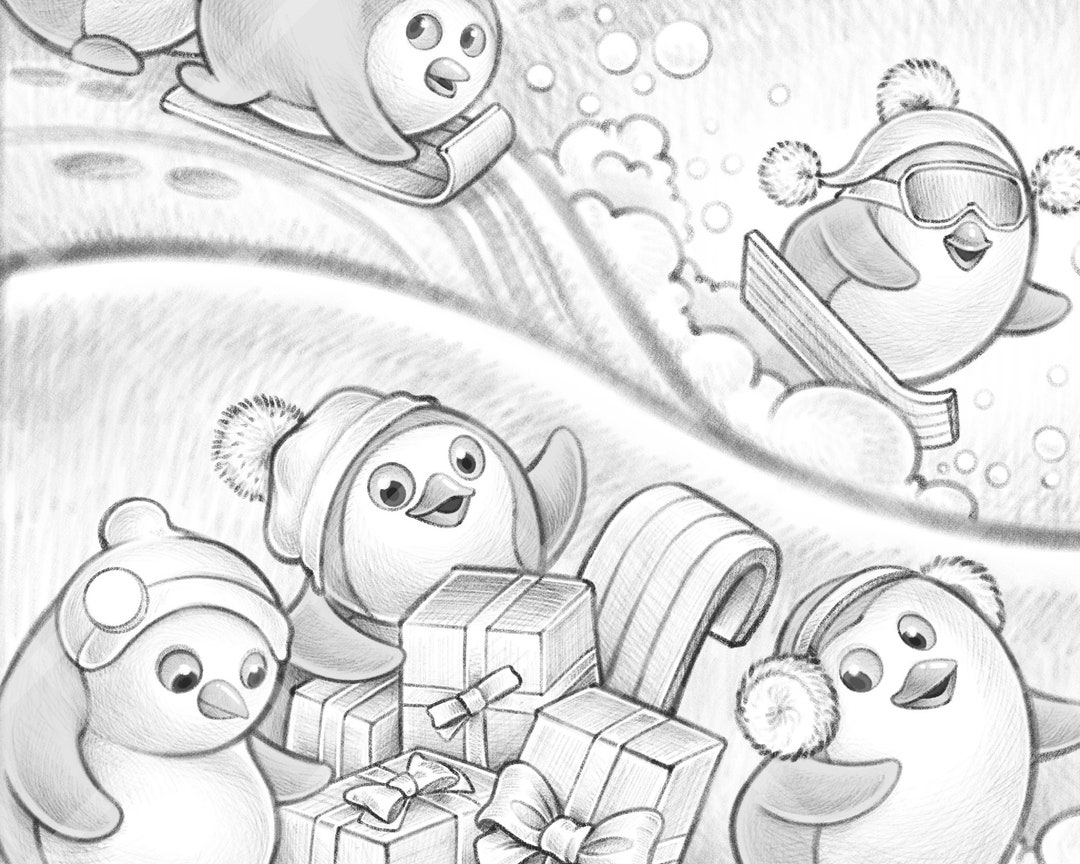 Snowy Day Baby Penguin Coloring Page Printable Christmas Colouring Page ...