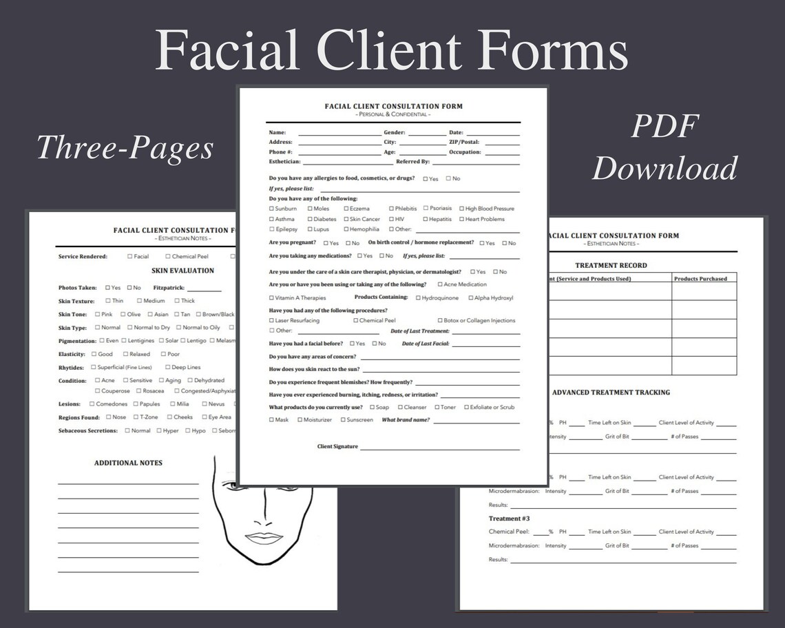 Facial Client Forms for Esthetician & Spa - Etsy