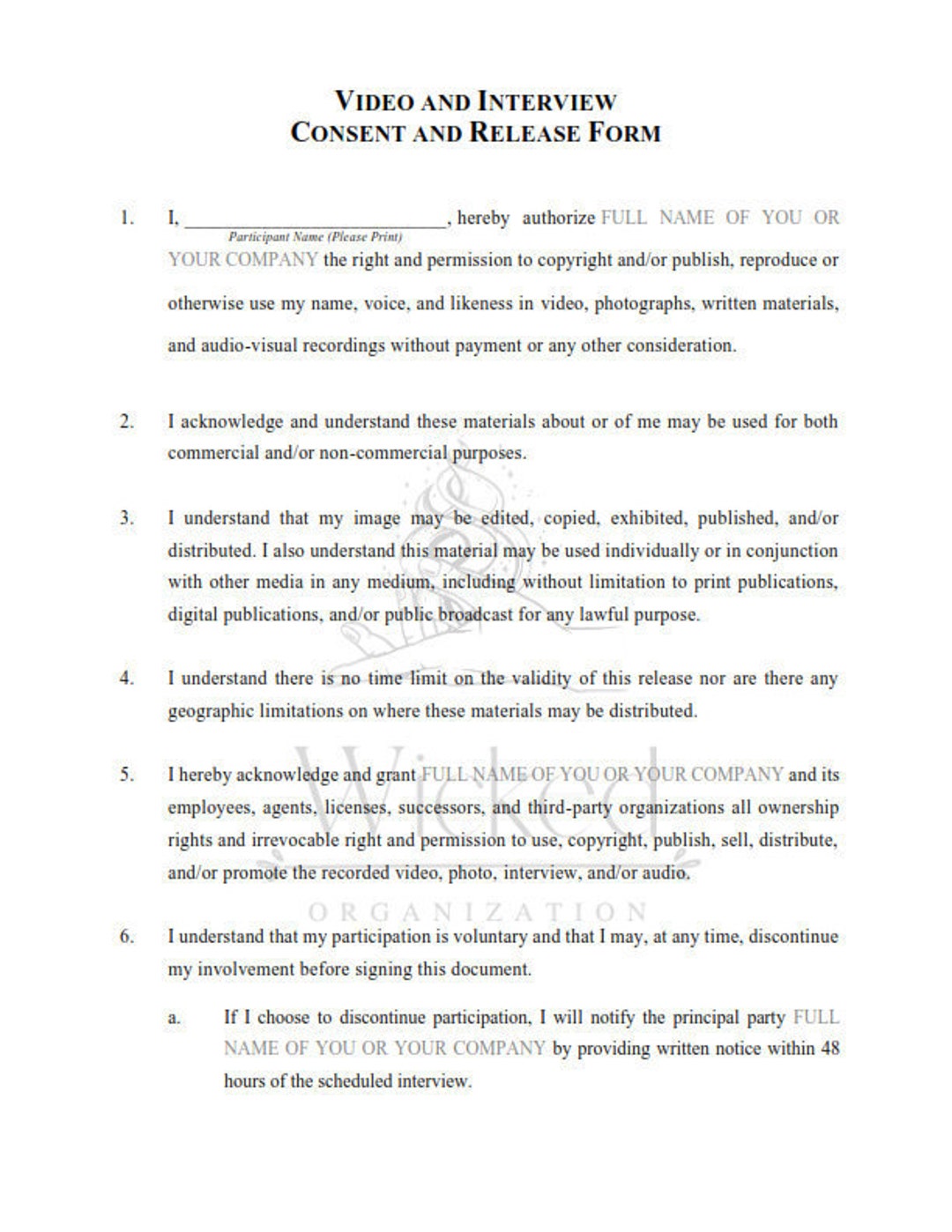 Video & Interview Consent Release Form - Etsy