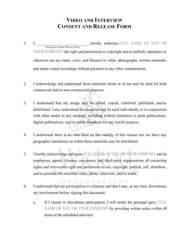 Video & Interview Consent Release Form - Etsy