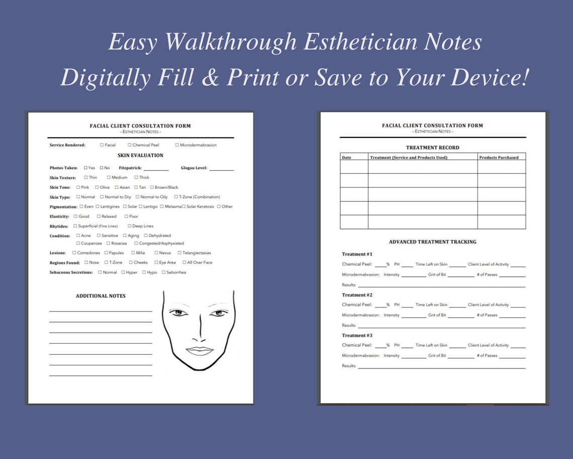 Fillable Facial Client Forms for Esthetician & Spa - Etsy