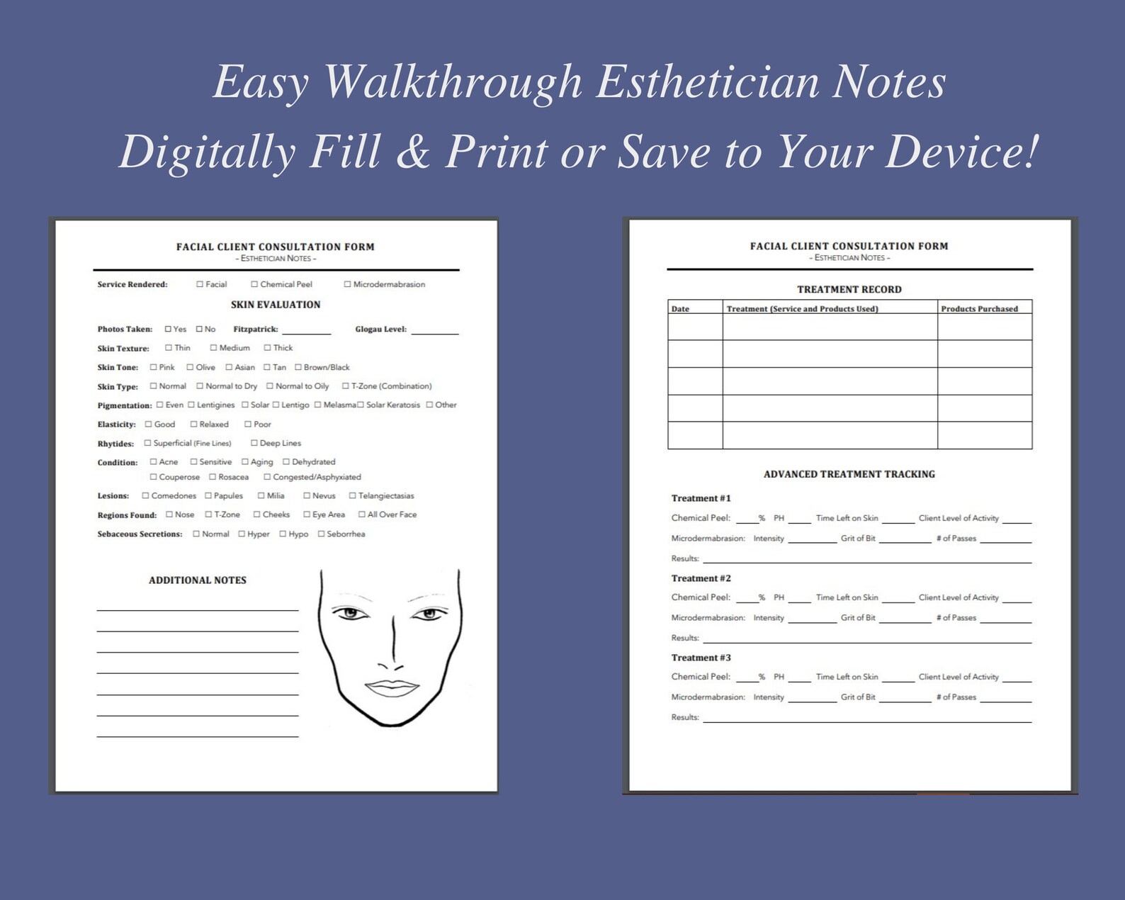 Fillable Facial Client Forms for Esthetician & Spa - Etsy