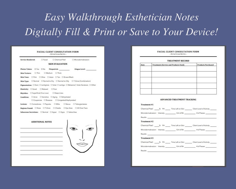 Fillable Facial Client Forms for Esthetician & Spa - Etsy