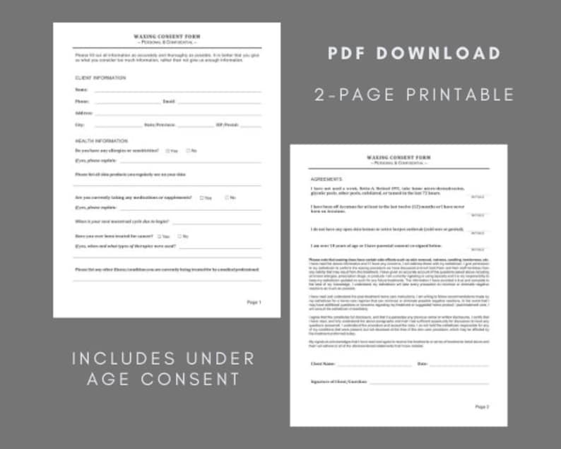 Waxing Consent Form for Esthetician & Spa (with Underage Consent) - Etsy