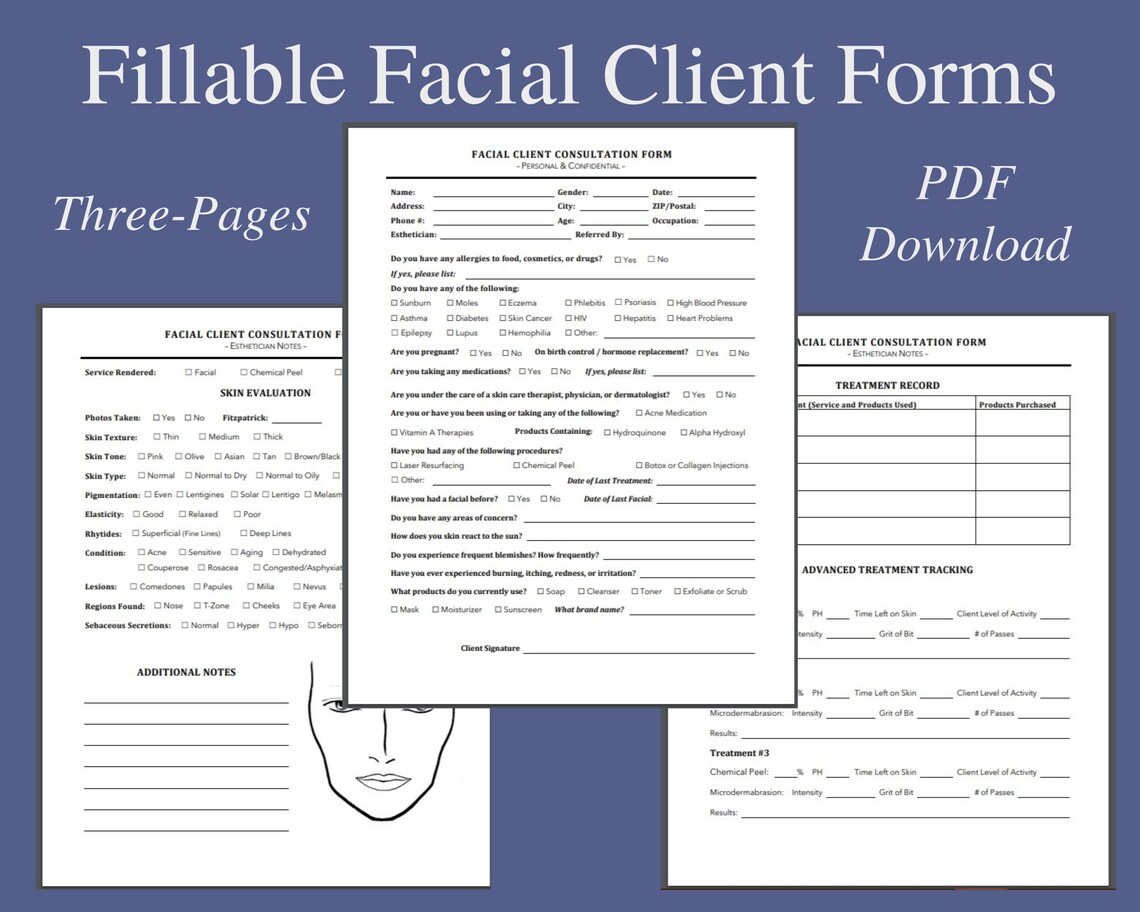 Fillable Facial Client Forms for Esthetician & Spa - Etsy